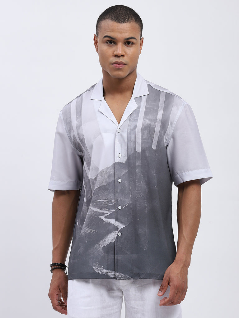 Monochrome Landscape Print Resort Shirt – Minizmo